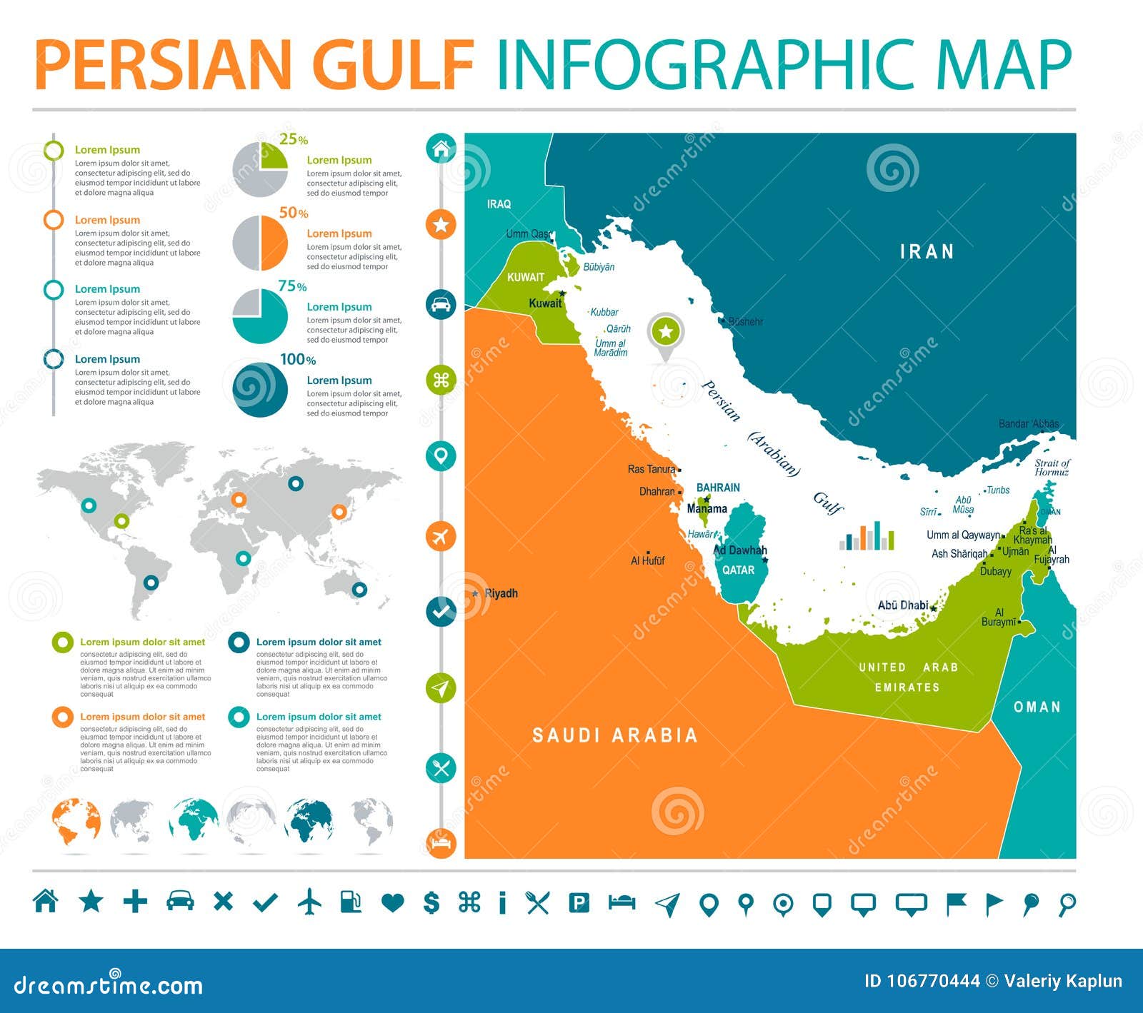 Persian Gulf Map - Info Graphic Vector Illustration Stock Illustration ...