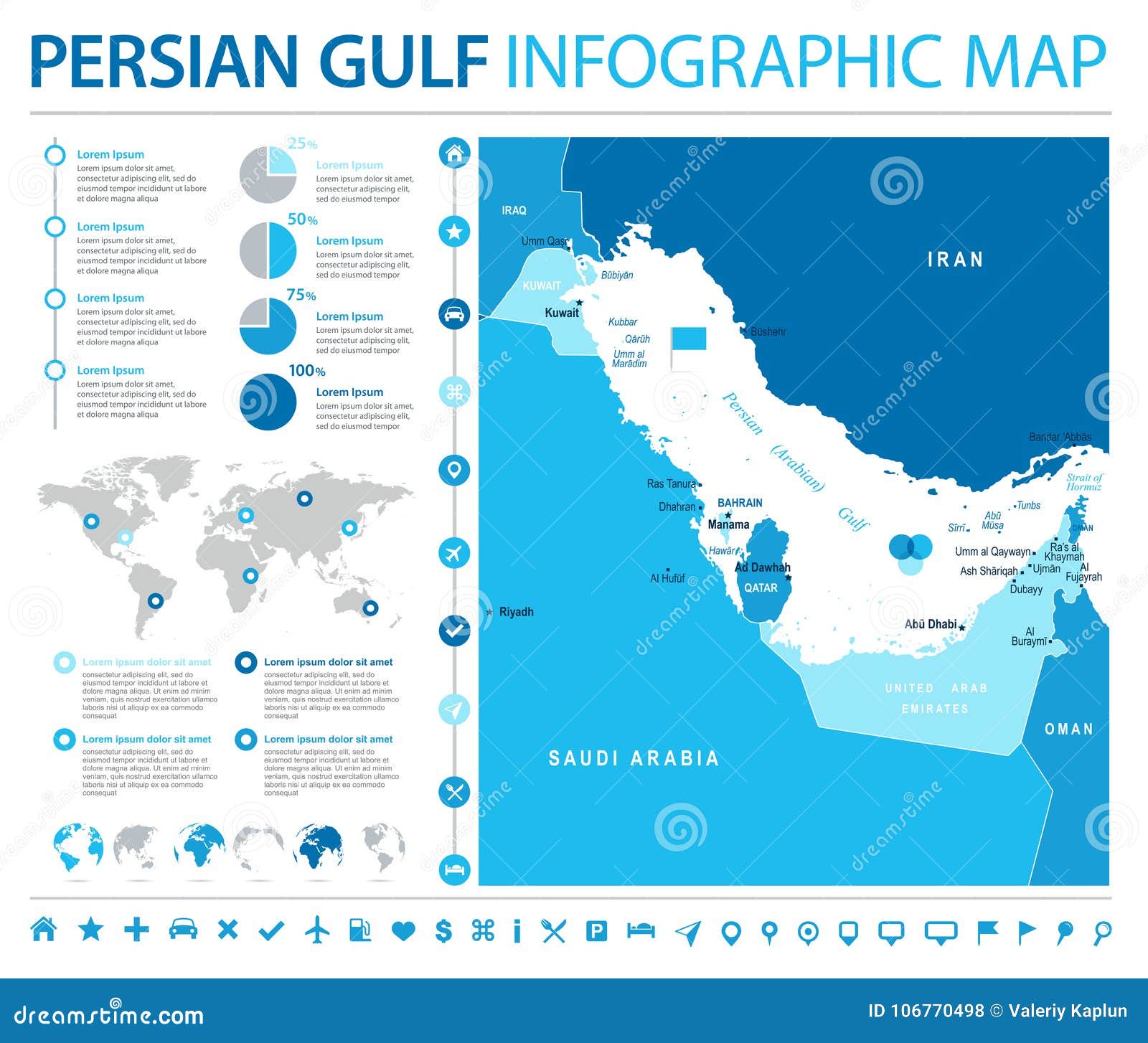 Persian Gulf Map - Info Graphic Vector Illustration Stock Illustration ...