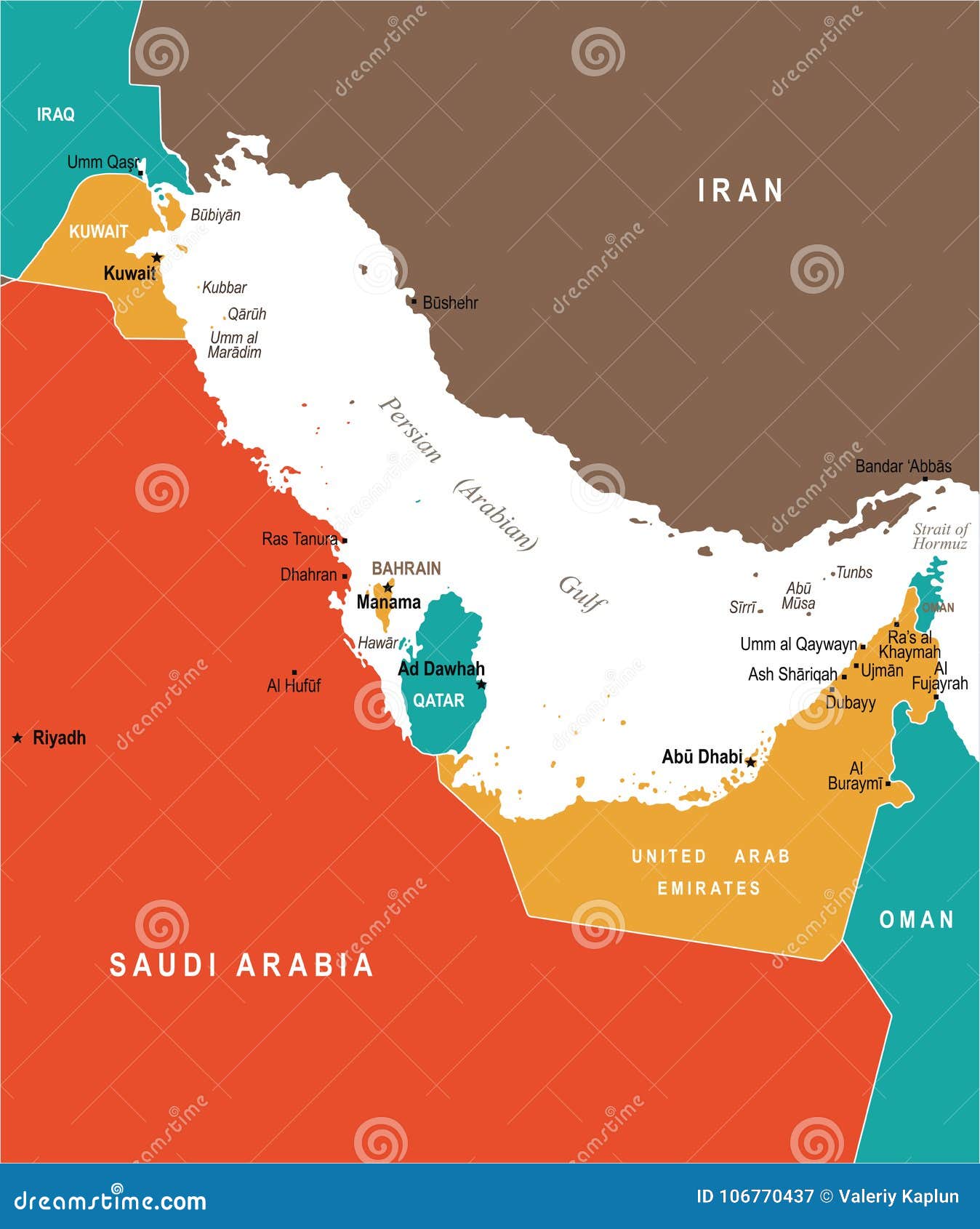 Persian Gulf Map - Vector Illustration Stock Illustration ...