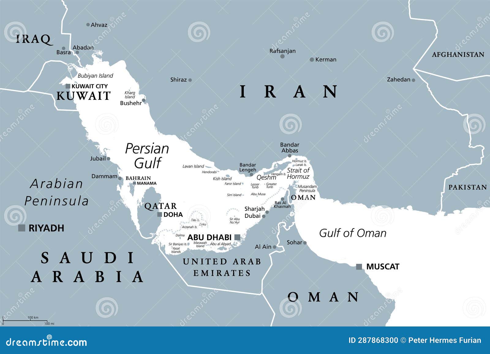 Persian Gulf Region, And The Strait Of Hormuz, Gray Political Map ... Persian Gulf Region, And The Strait Of Hormuz, Gray Political Map ...