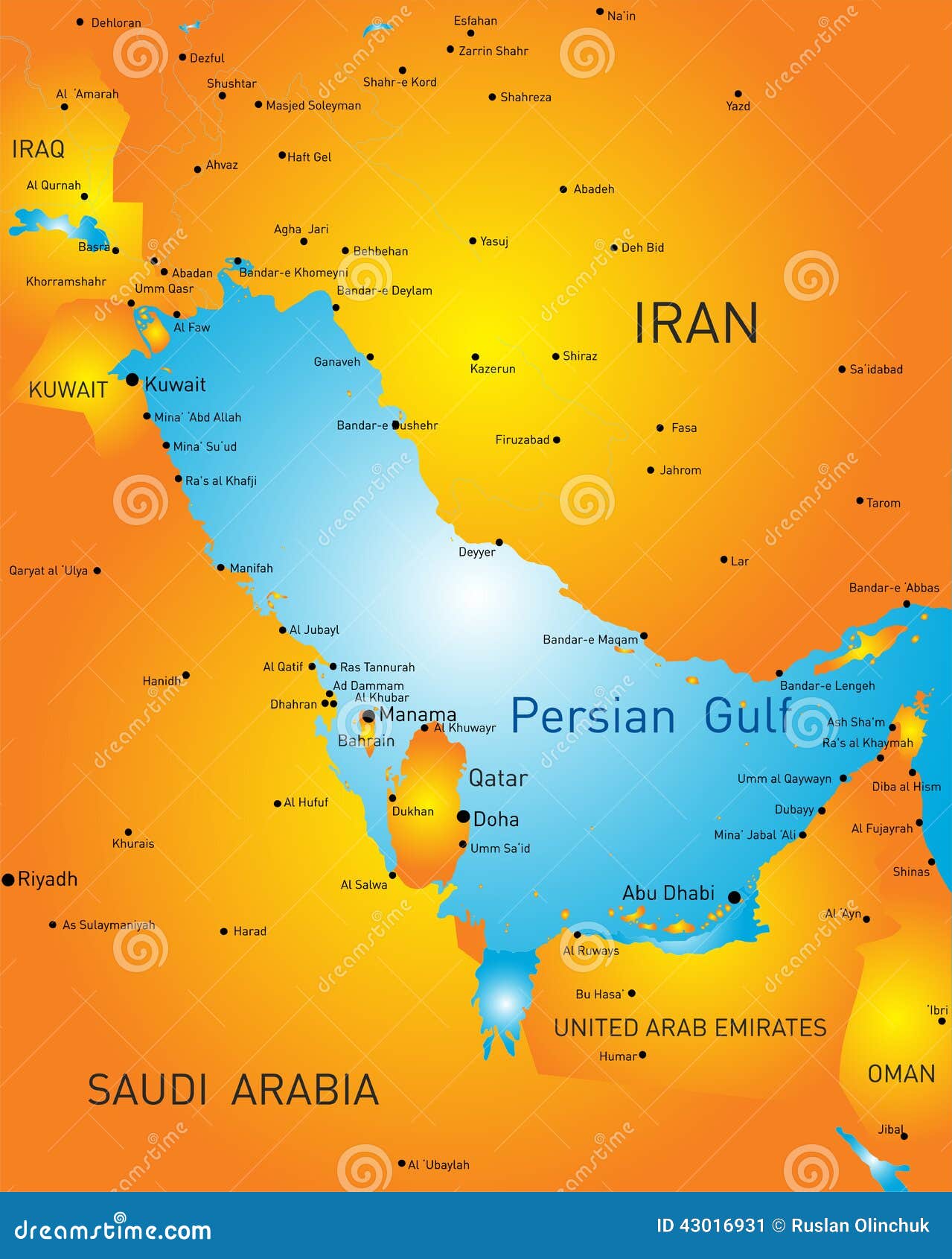 Gulf Countries New Vector Map. Arabian Peninsula | CartoonDealer.com ...
