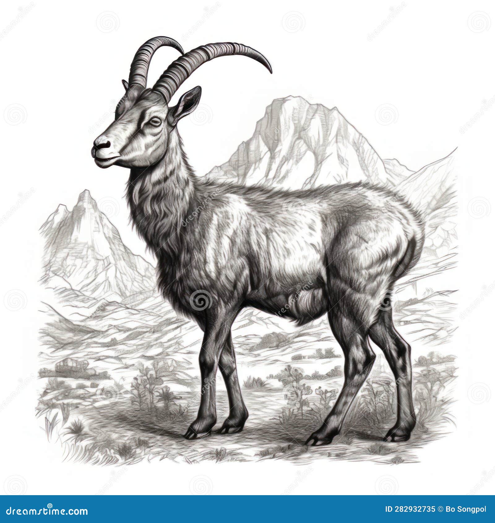Persian Ibex Illustration Black and White Stock Illustration ...