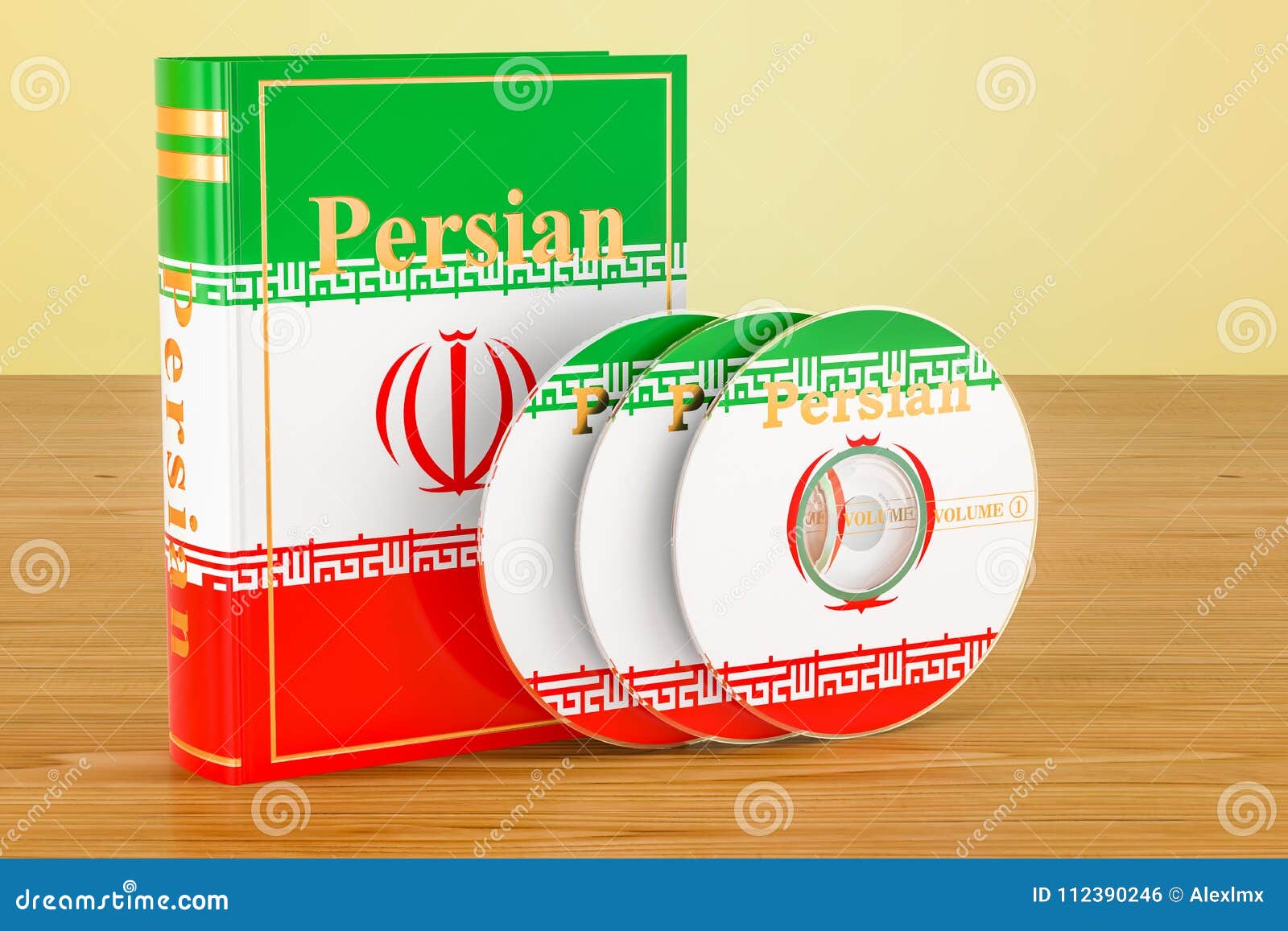 Persian Language Textbook with Flag of Iran and CD Discs on the Stock ...