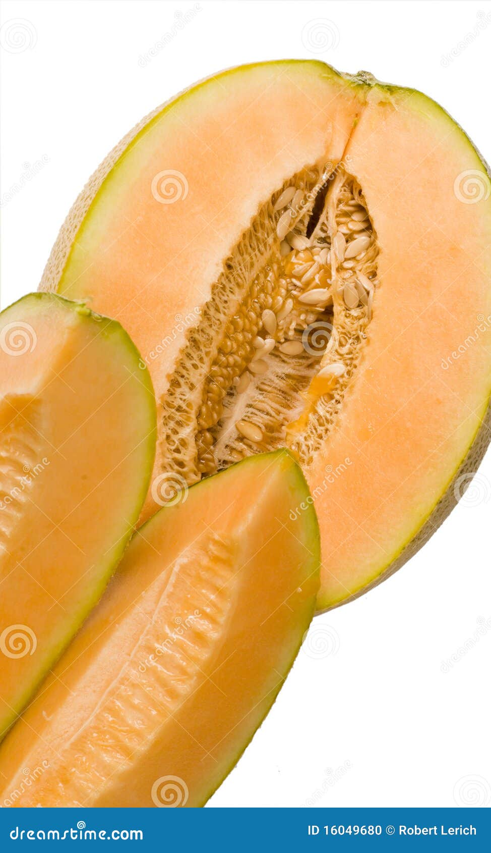 Muskmelon Or Cantaloupe Half Cut Open On A Pile Of Many Whole Melons ...