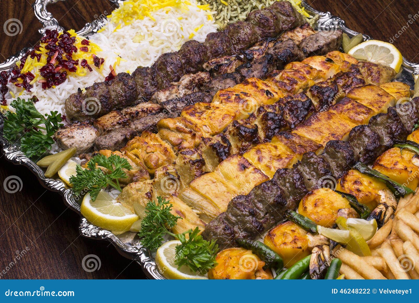 Close Up of Persian Mix Kebab Consist of Minced Meat Chicken and Steak ...