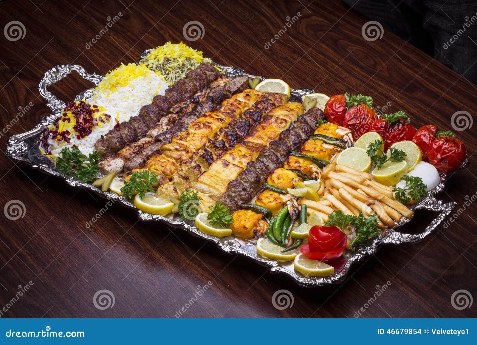 Close Up of Persian Mix Kebab Consist of Minced Meat Chicken and Steak ...