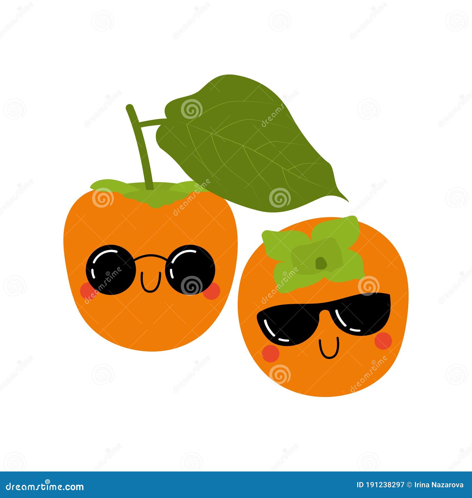 Kawaii Cartoon Persimmon in Sunglasses. Stock Vector - Illustration of ...