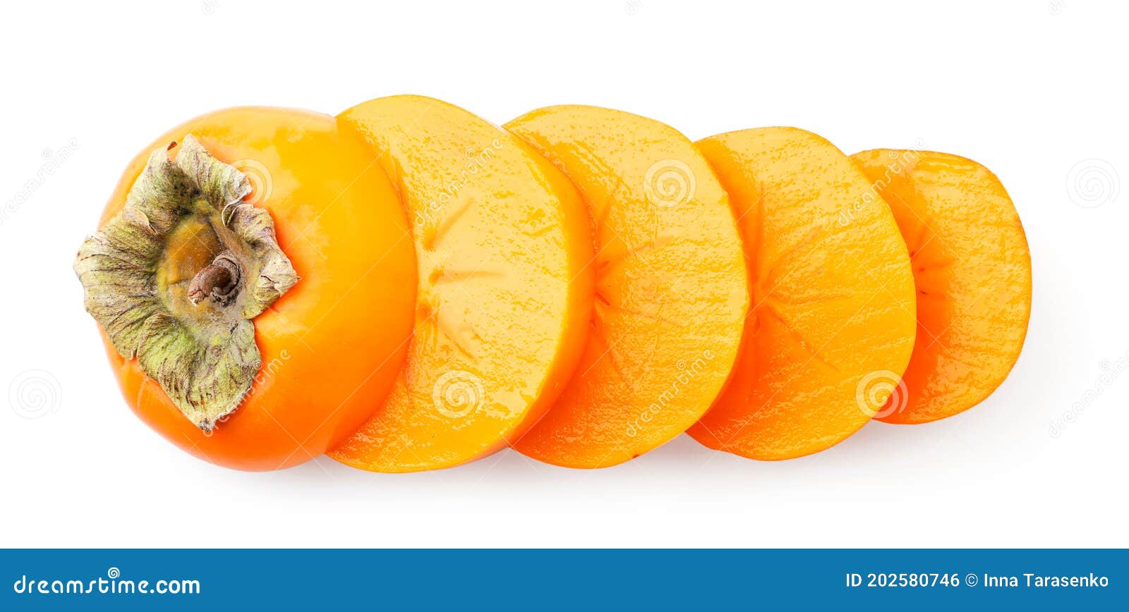 Persimmon Cut into Pieces on a White Background, Isolated. Top View ...