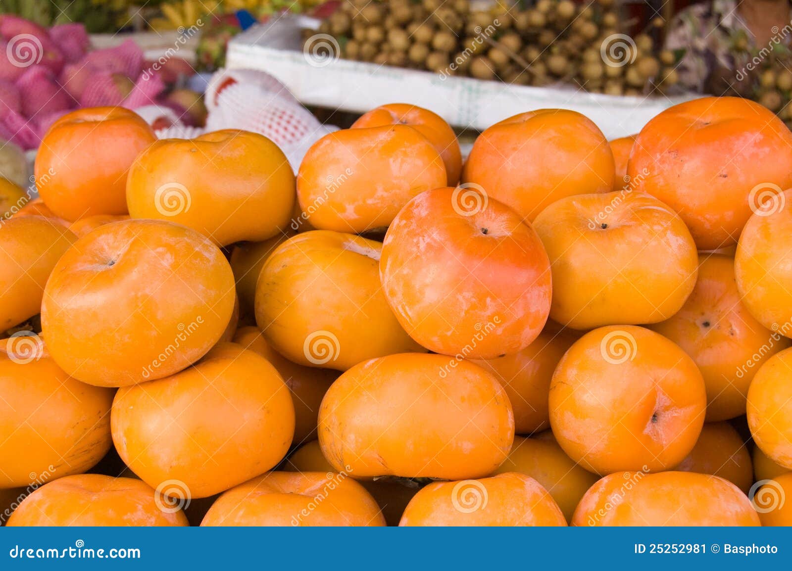 Persimmon Fruit in a Cambodian Market Stock Image - Image of orange ...