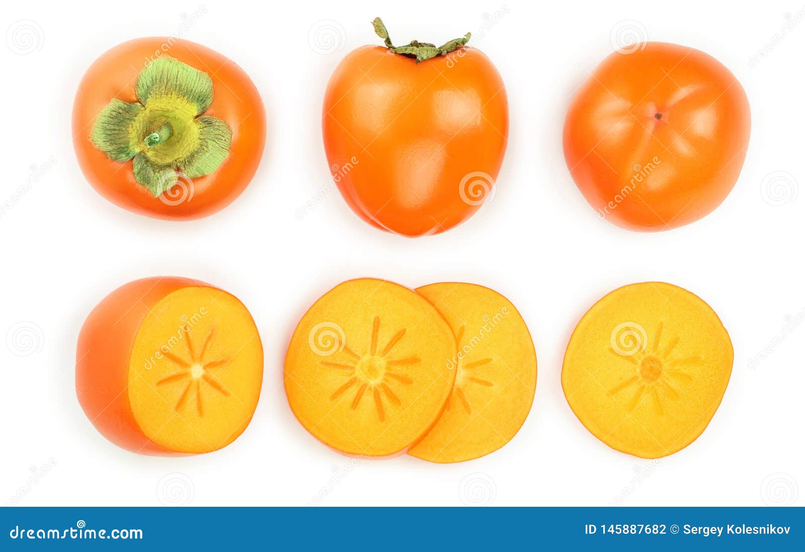 Persimmon Fruit Isolated on White Background. Top View. Flat Lay ...