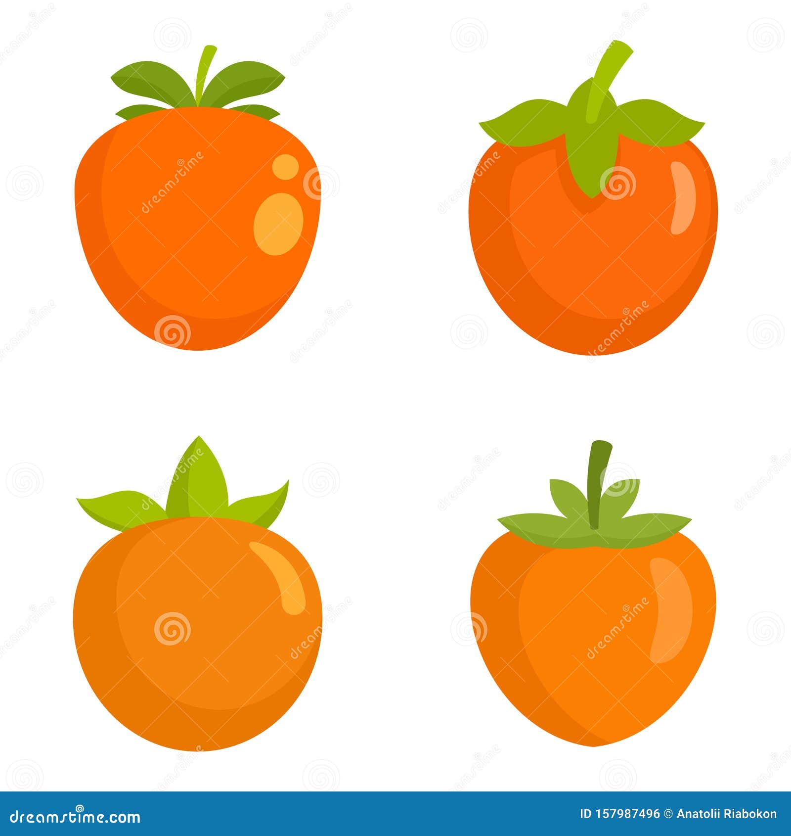 Persimmon Icon Set, Flat Style Stock Vector - Illustration of object ...