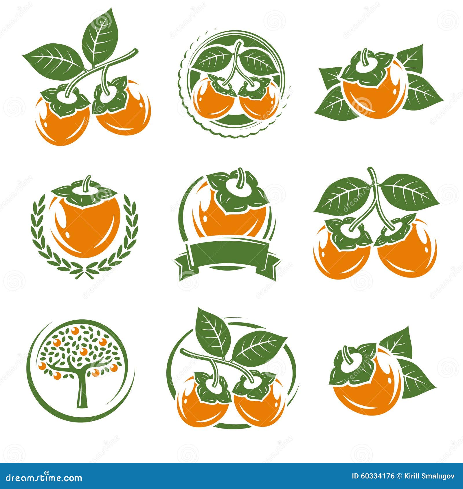 Persimmon Labels and Elements Set. Vector Stock Vector - Illustration ...