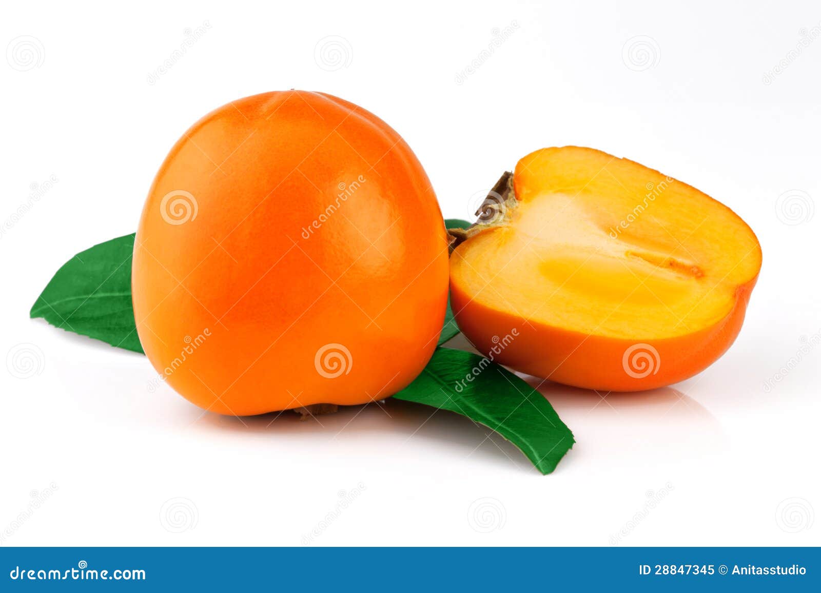 Persimmon with Leaf on White Background Stock Image - Image of fresh ...