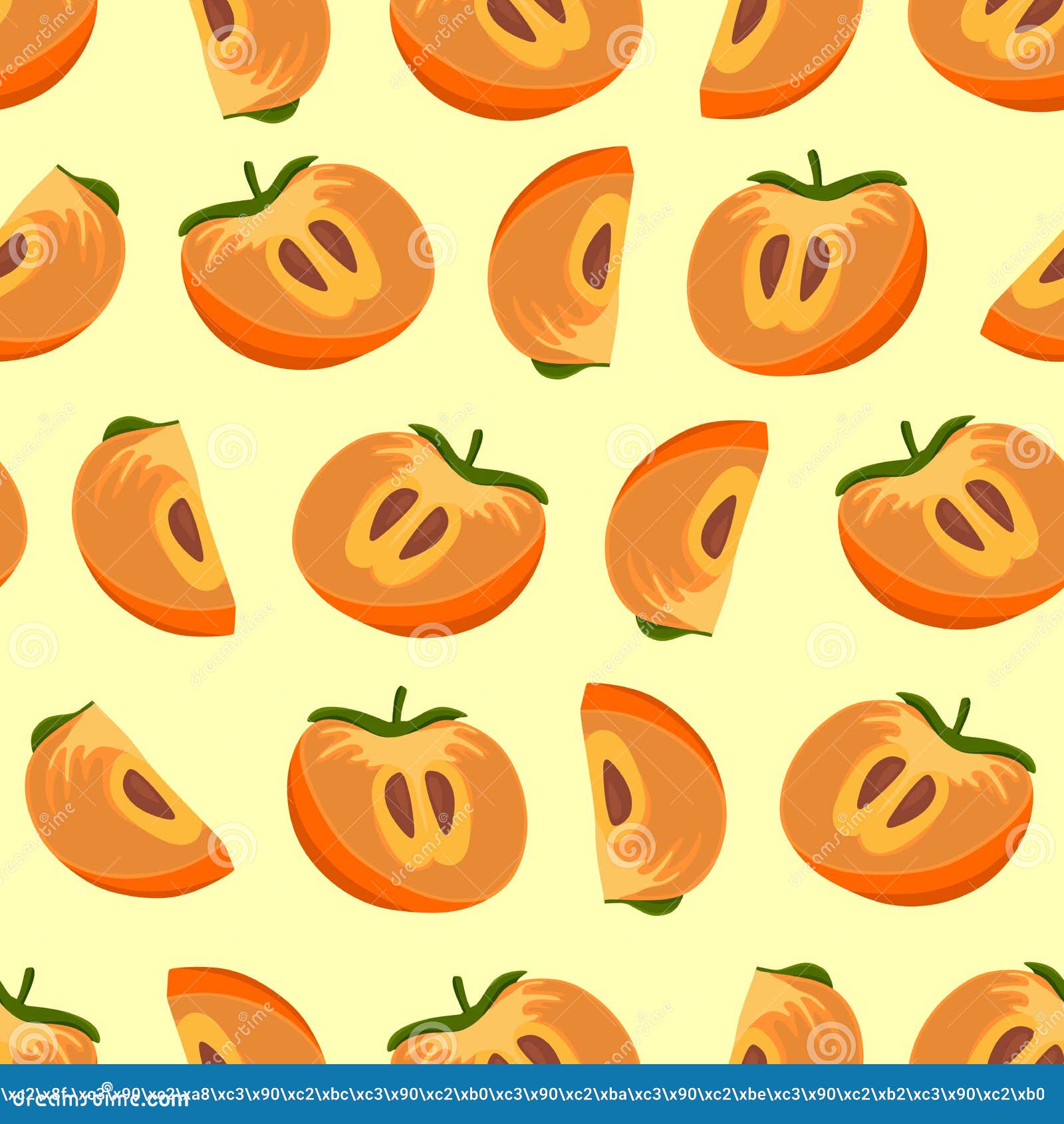 Persimmon Pattern Vector Illustration Isolated on a Yellow Background ...