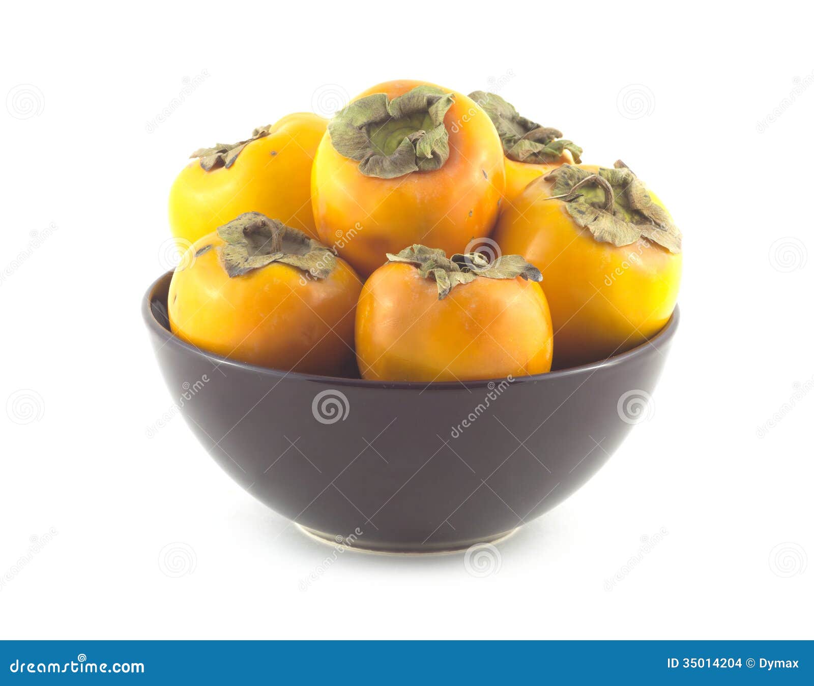 Persimmon in Purple Bowl Isolated Closeup Stock Photo - Image of ripe ...