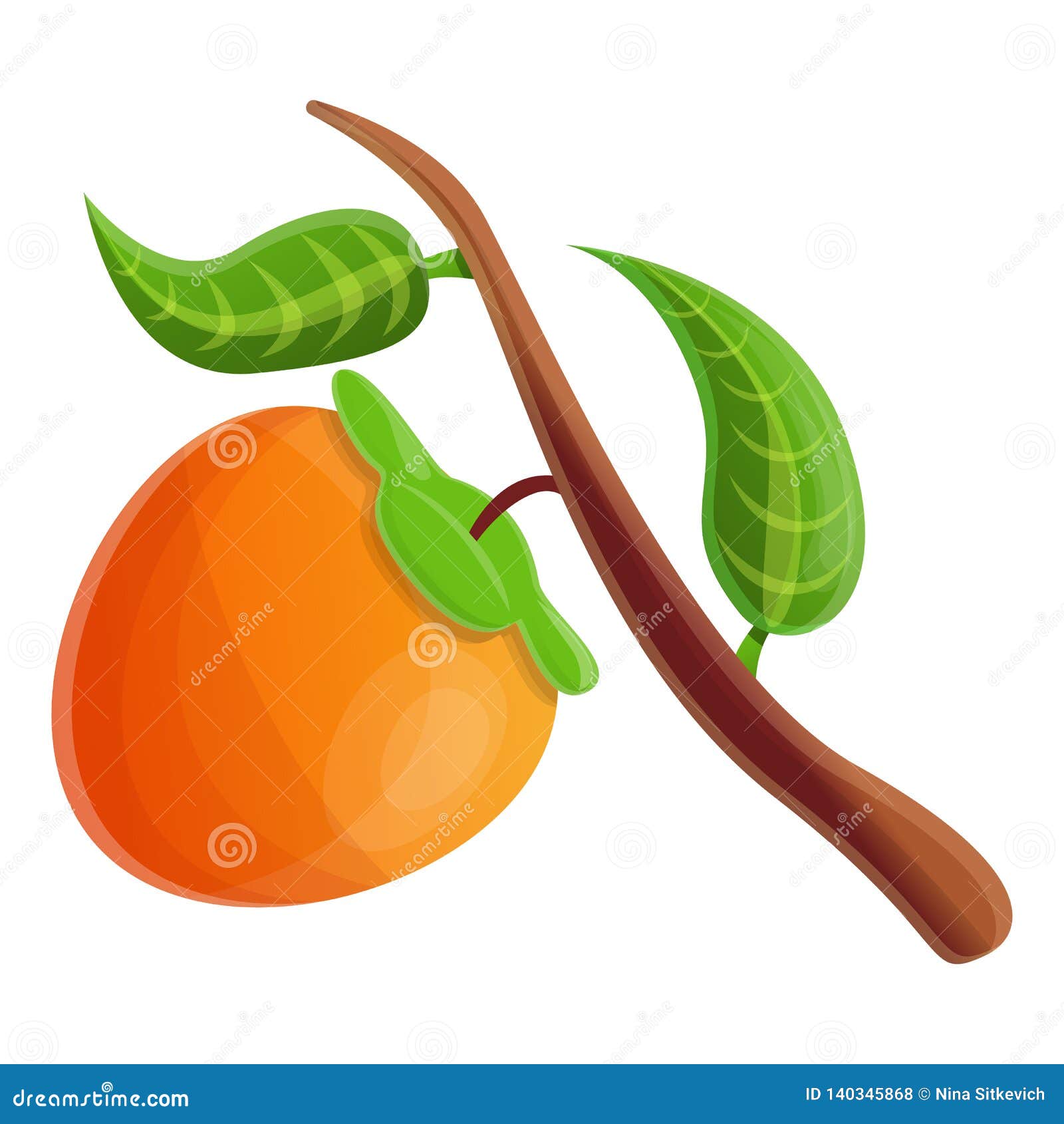 Persimmon on Tree Icon, Cartoon Style Stock Vector - Illustration of ...
