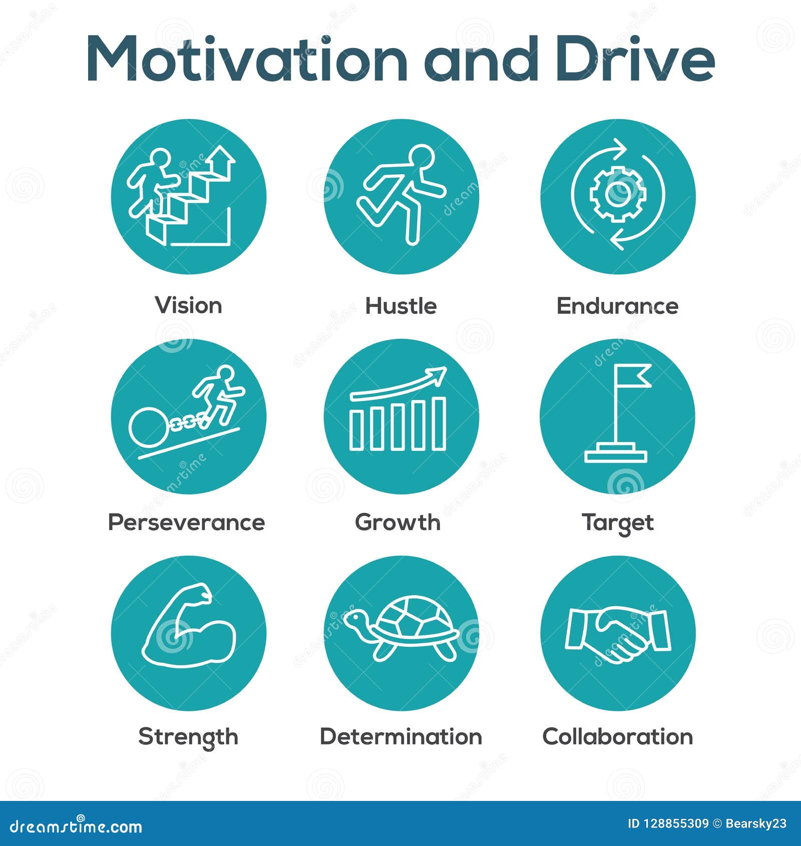 Persistence Icon Set with Image of Extreme Motivation and Drive Stock ...