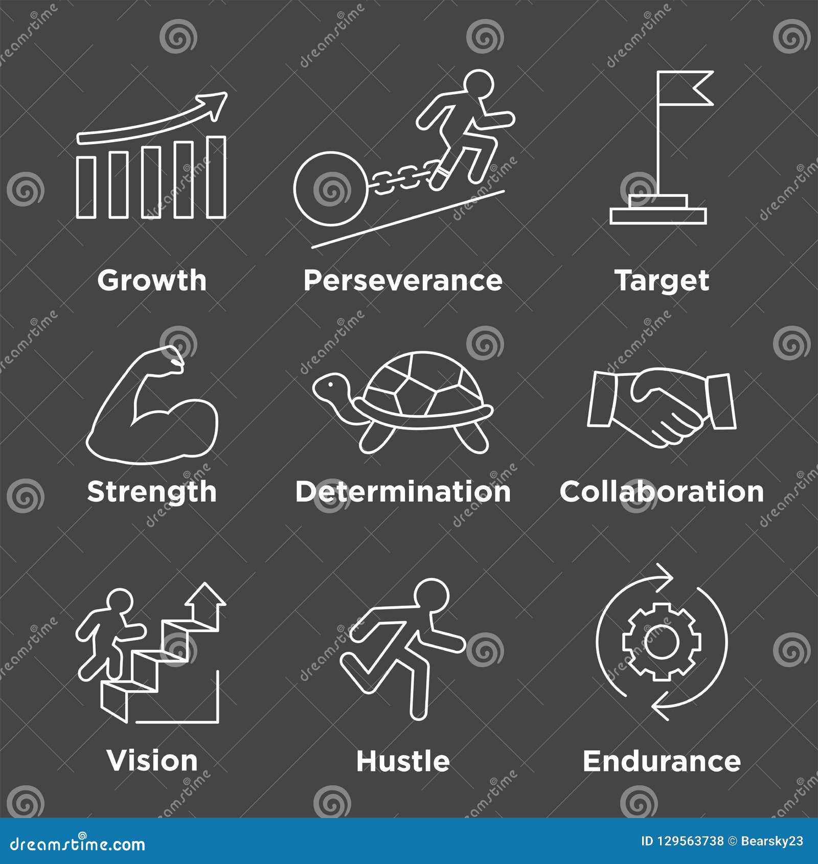 Persistence Icon Set with Image of Extreme Motivation and Drive Stock ...