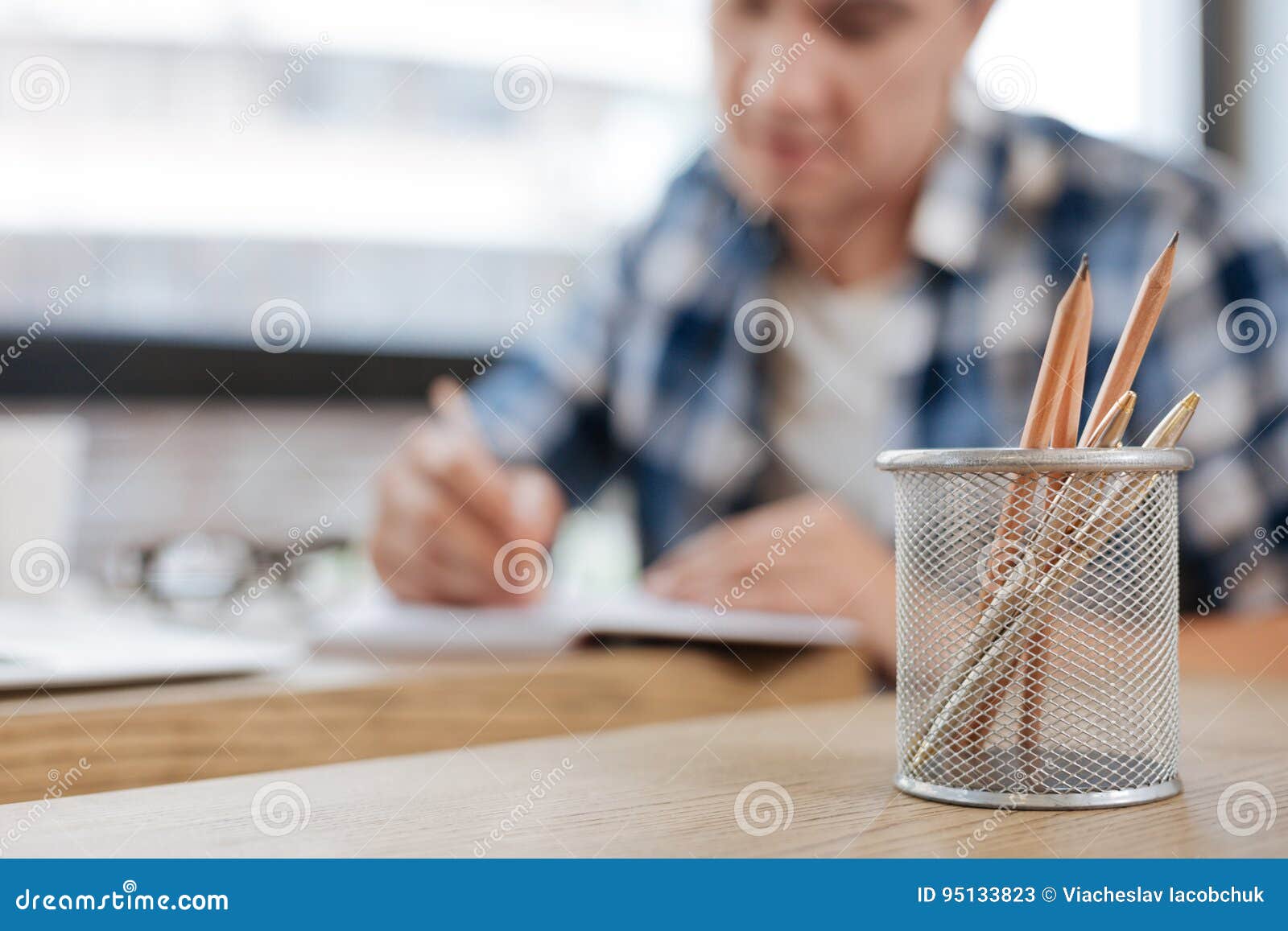 Persistent Analytical Man Writing His Schedule Stock Image - Image of ...