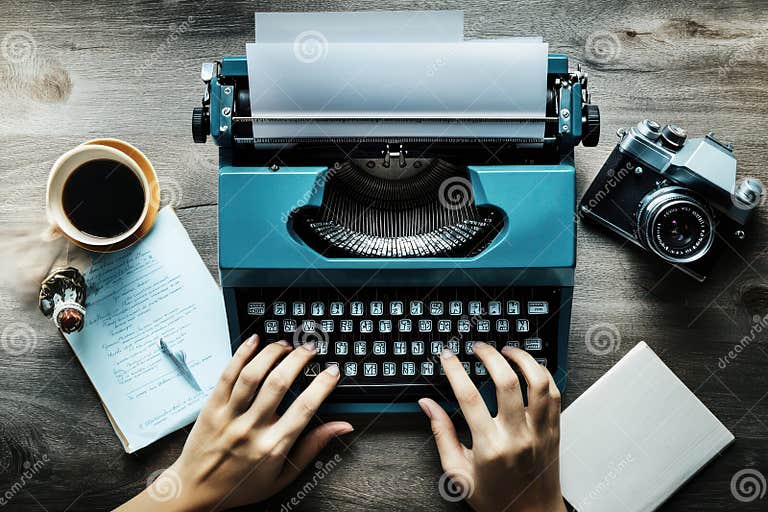 A Person is Actively Typing on a Typewriter while Also Using a Mouse ...