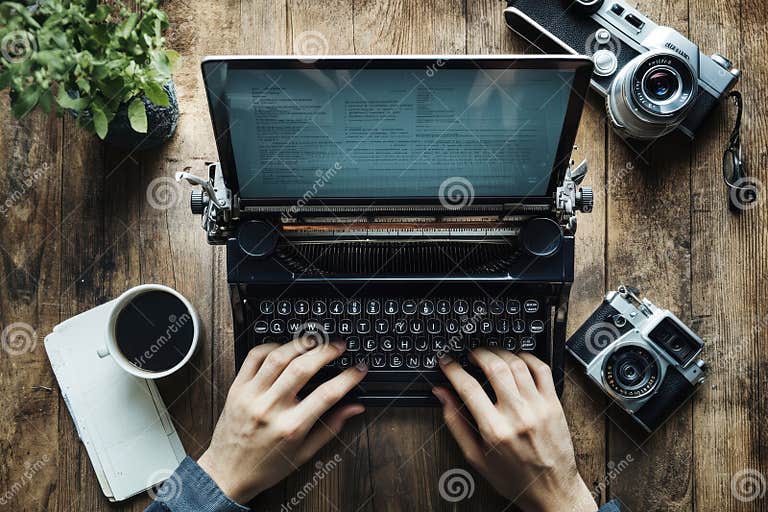 A Person is Actively Typing on a Typewriter while Also Using a Mouse ...