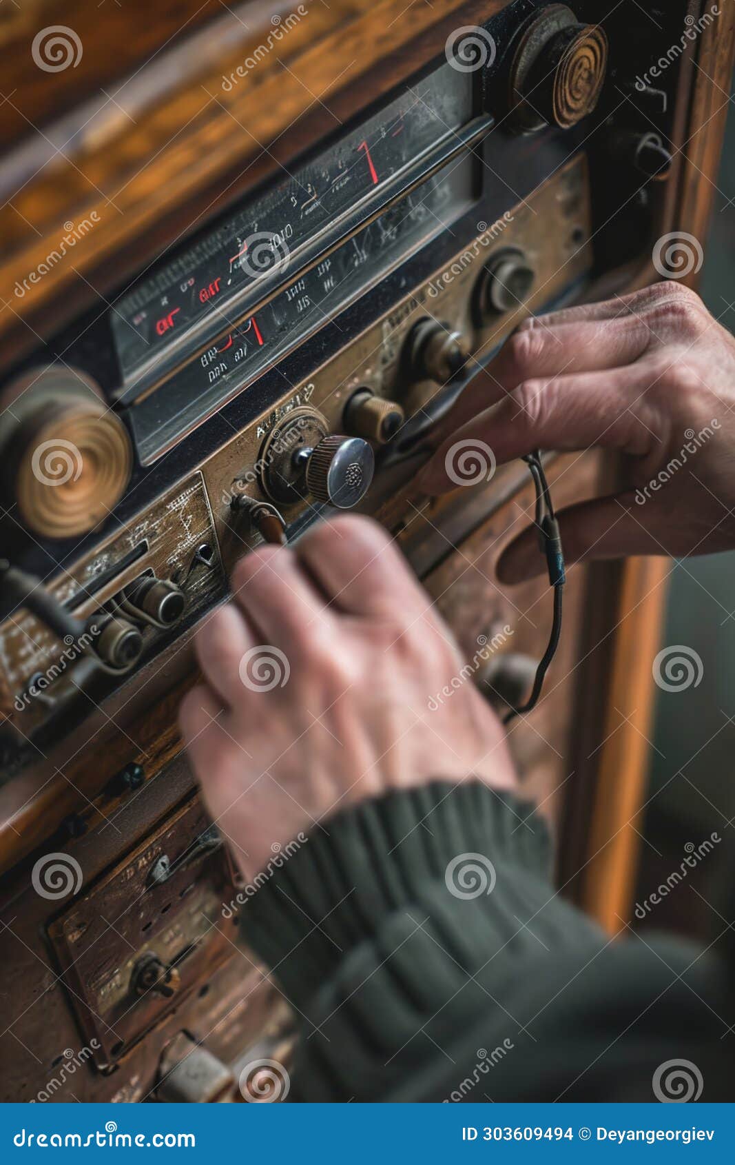 A Person Adjusting The Knobs On An Analog Radio Stock Photography ...