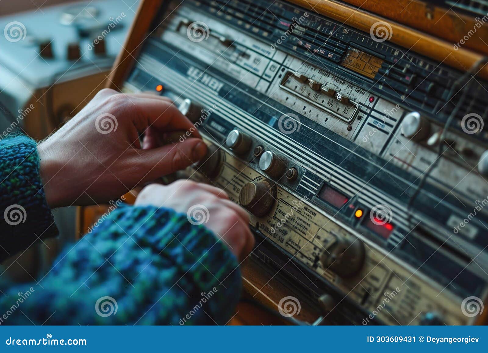 A Person Adjusting the Knobs on an Analog Radio Stock Illustration ...