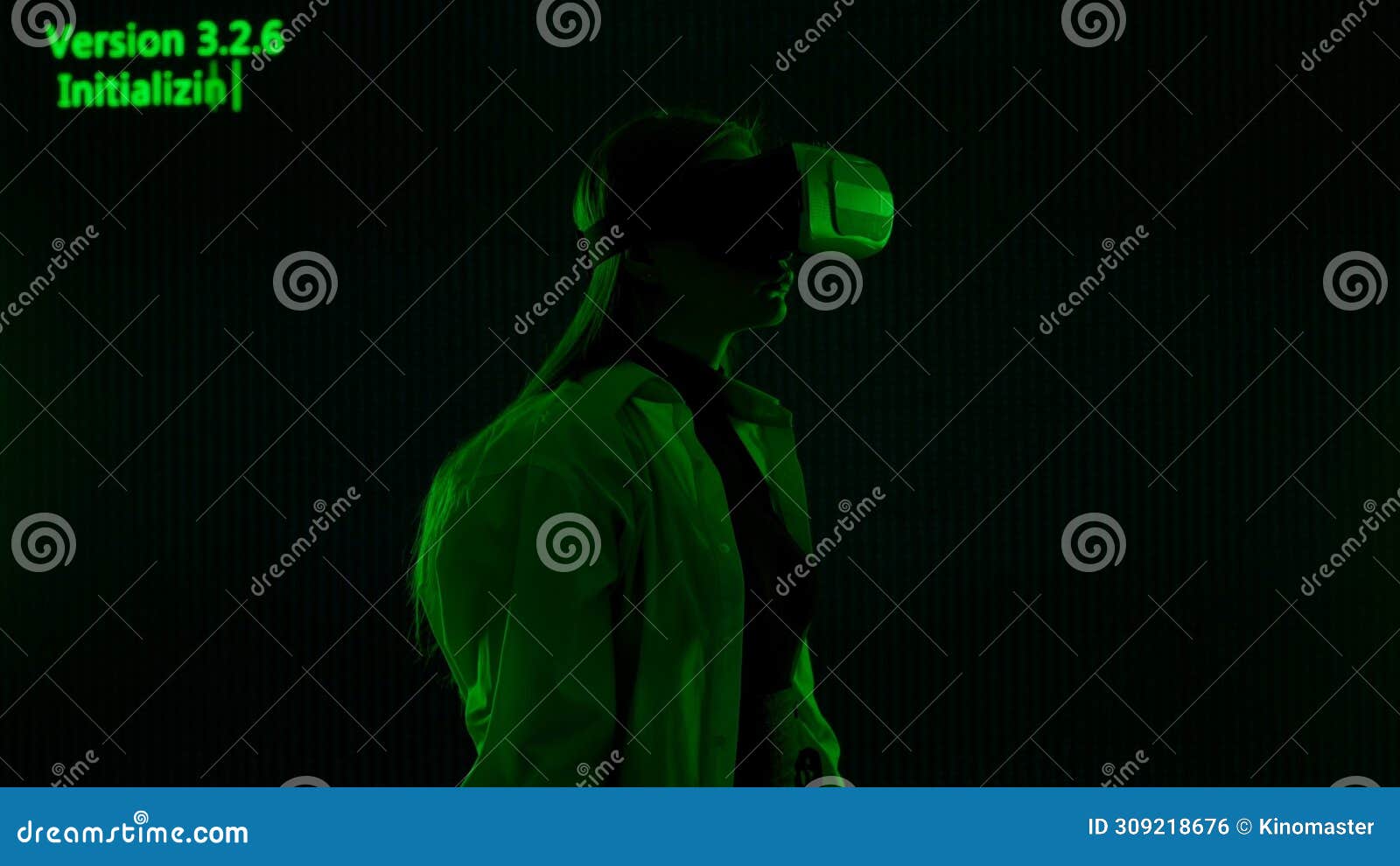 Person Against Big Digital Wall in Studio. Woman Hacker in Virtual ...