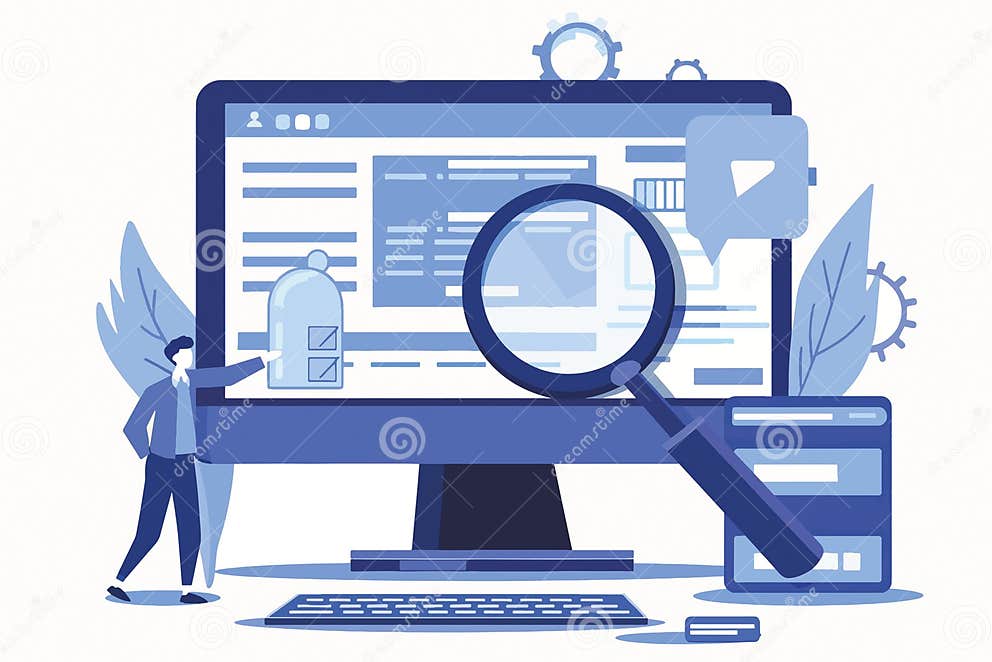 A Person Analyzes Data on a Computer Screen Using a Magnifying Glass ...