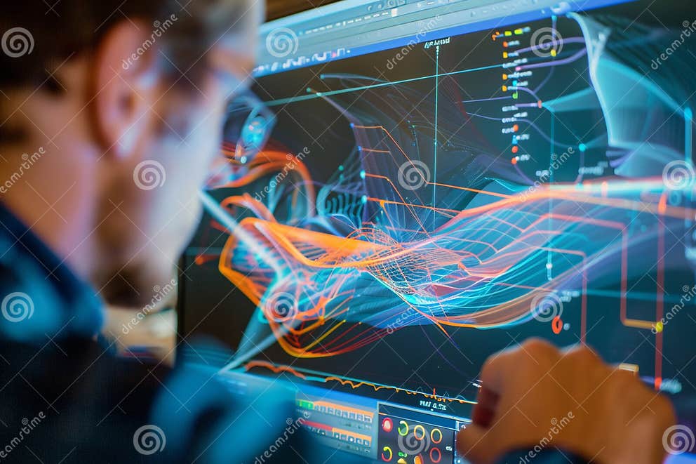A Person Analyzing Data on a Computer Screen Stock Illustration ...