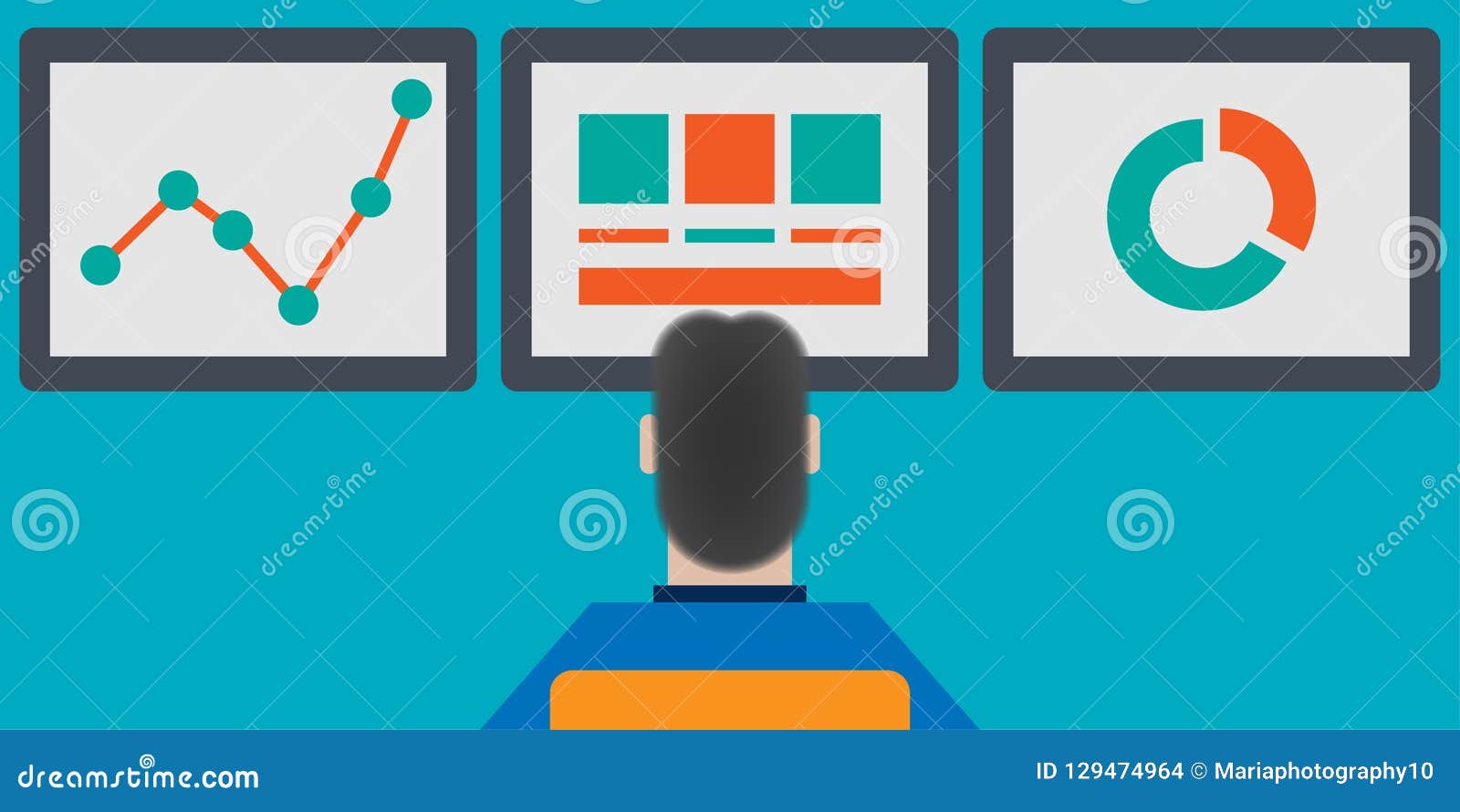 Person Analyzing Data from Three Monitors Stock Vector - Illustration ... Person Analyzing Data from Three Monitors Stock Vector - Illustration ...