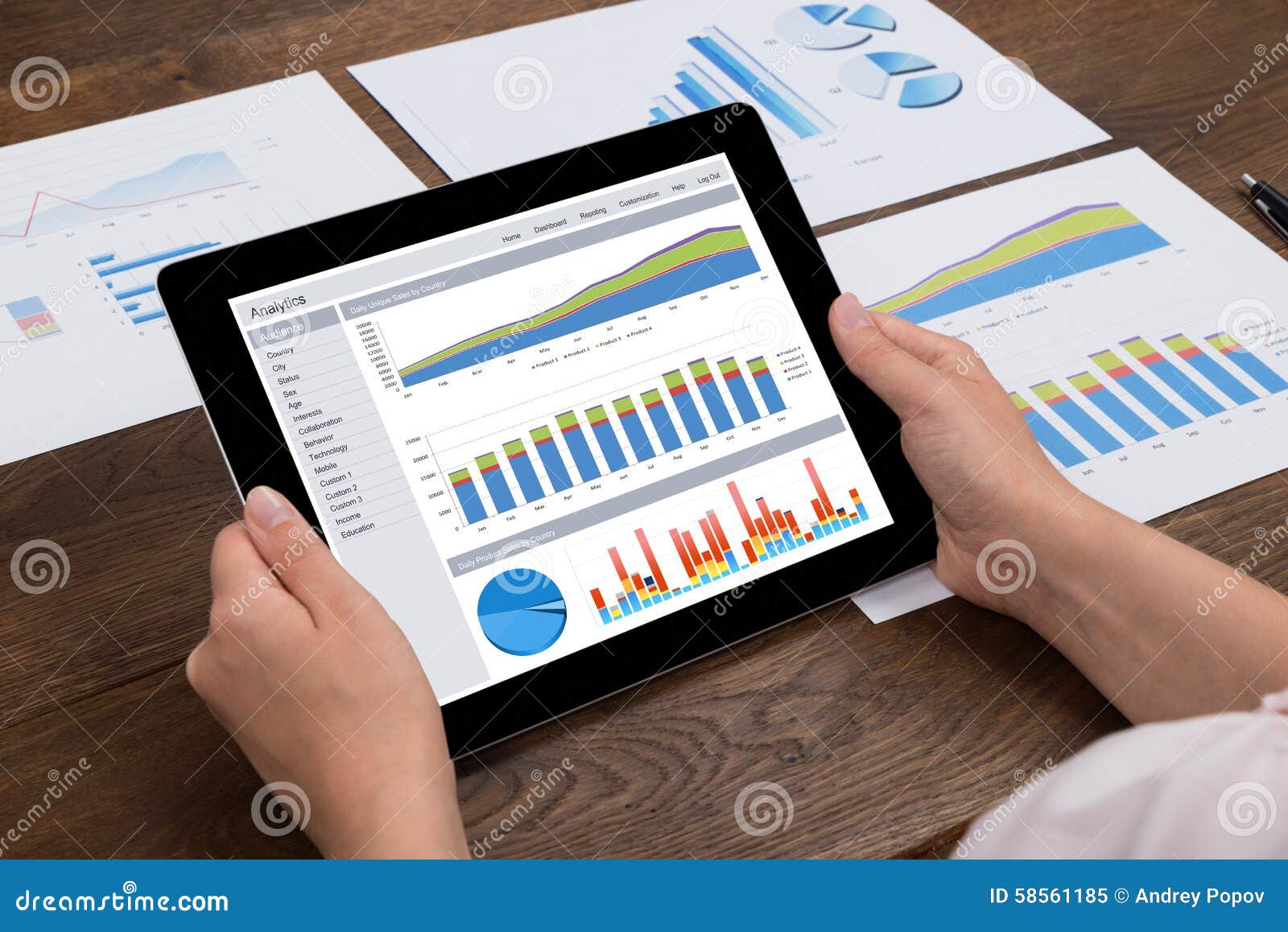 Person Analyzing Financial Statistics on Digital Tablet Stock Image ...