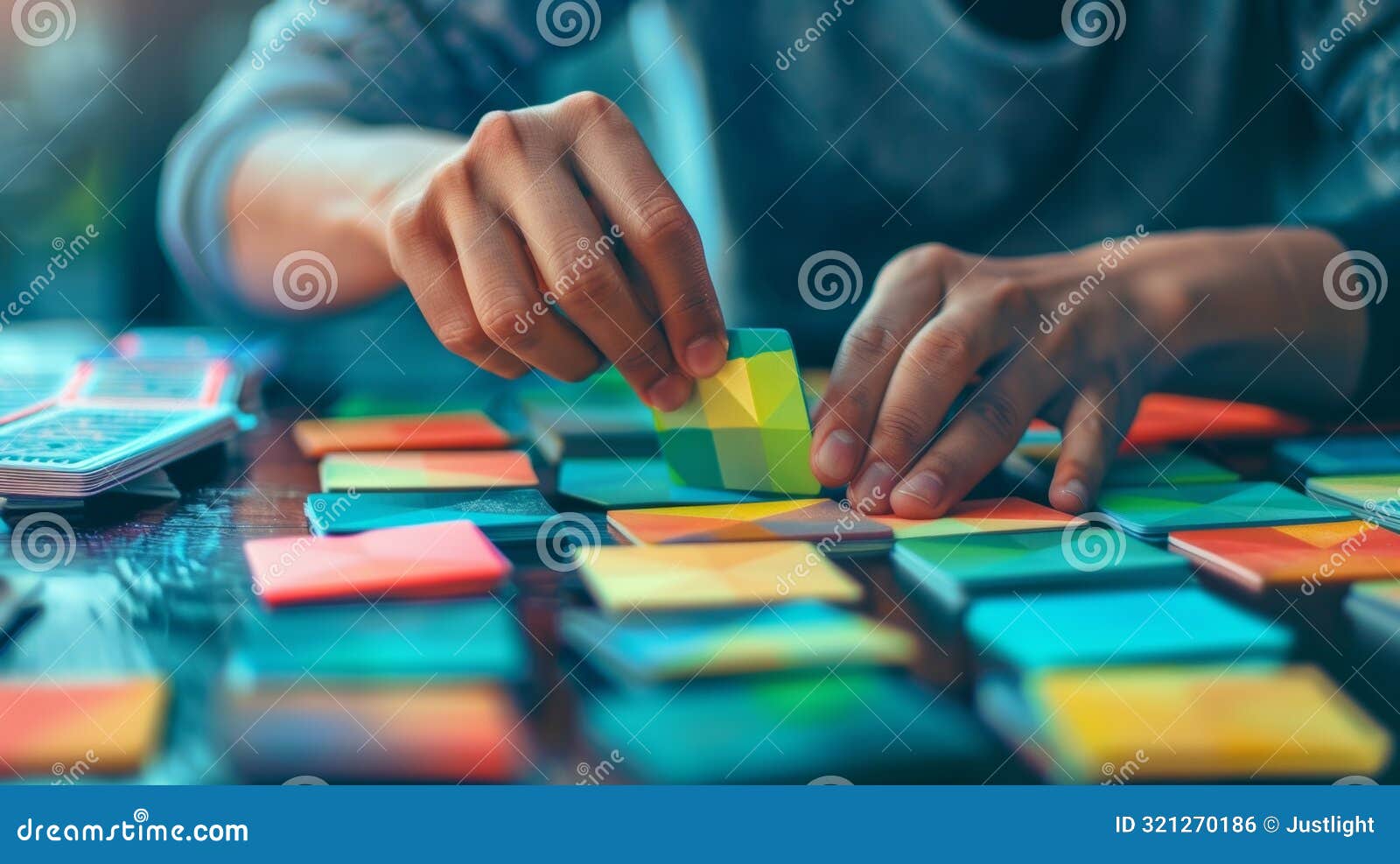 A Person Arranging Memory Cards in a Specific Pattern for a Cognitive ...
