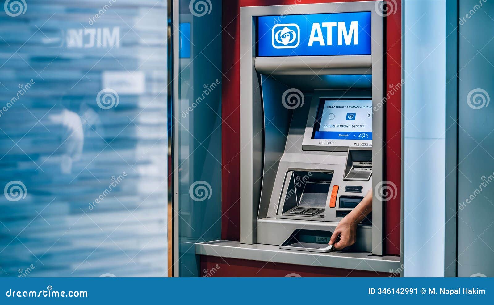 Person at the ATM machine stock illustration. Illustration of poster ...