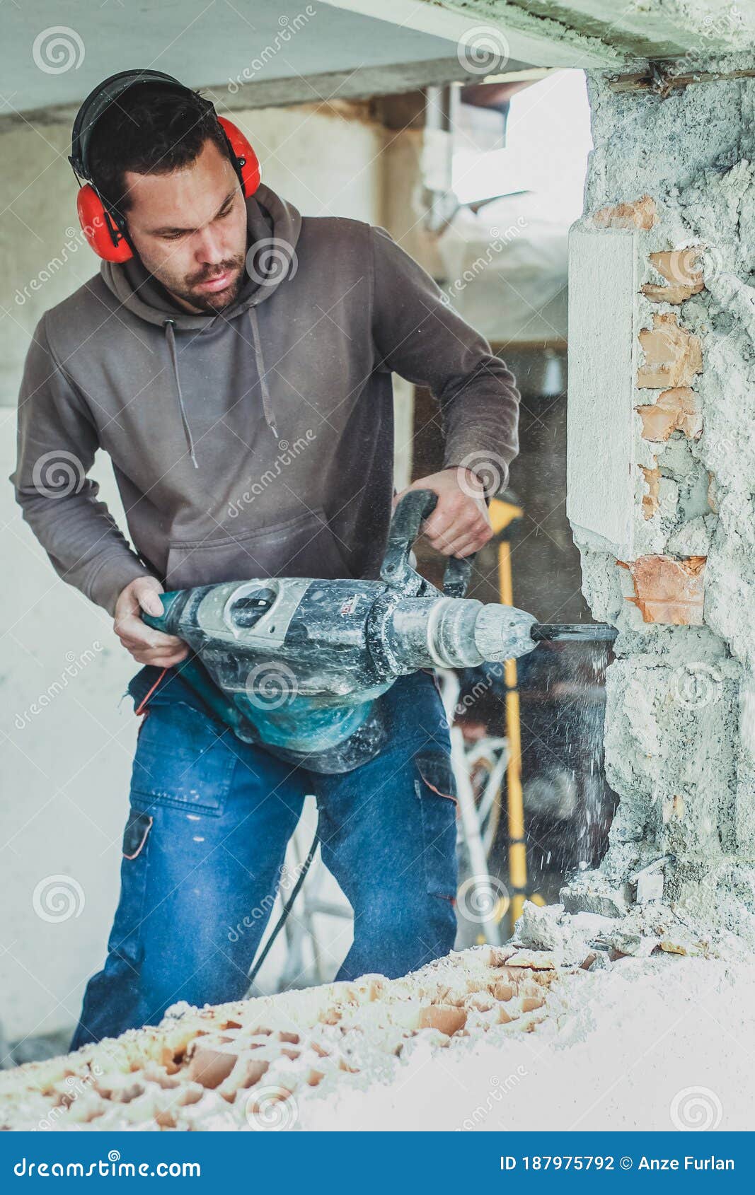 Person with an Automatic Hammer Stock Photo - Image of handyman ...