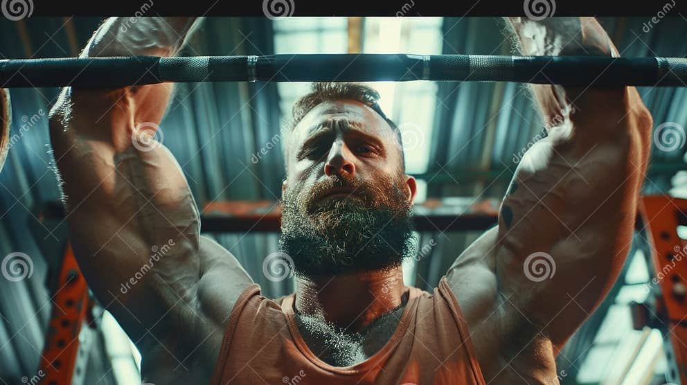 A Person with a Beard Performing a Pull-up Exercise Stock Image - Image ...