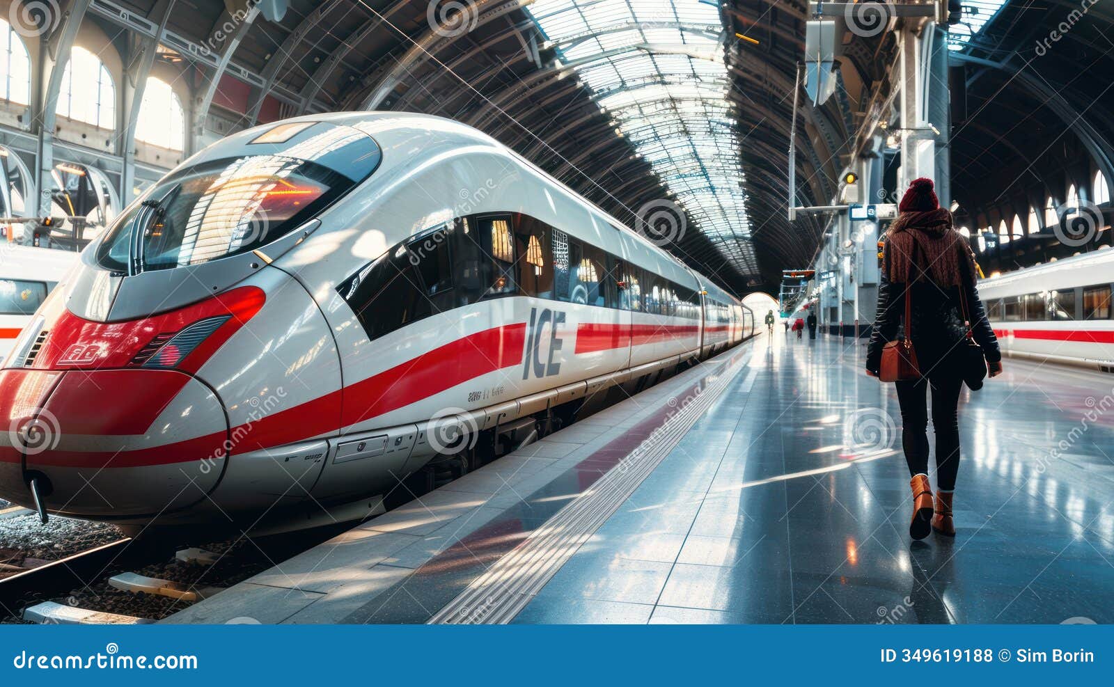 A Person Boarding a Modern Train at a Sleek Stock Illustration ...