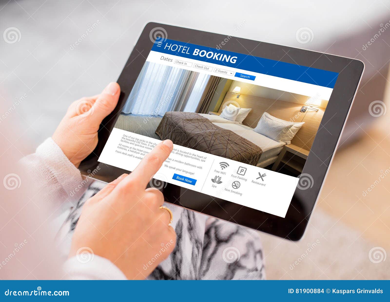 Person Booking Hotel Room on Tablet Stock Photo - Image of book ...