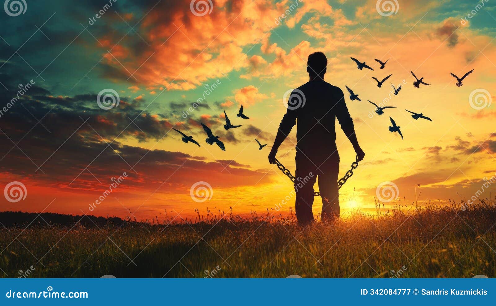 Person Breaking Free from Chains. Generative AI. Stock Illustration ...