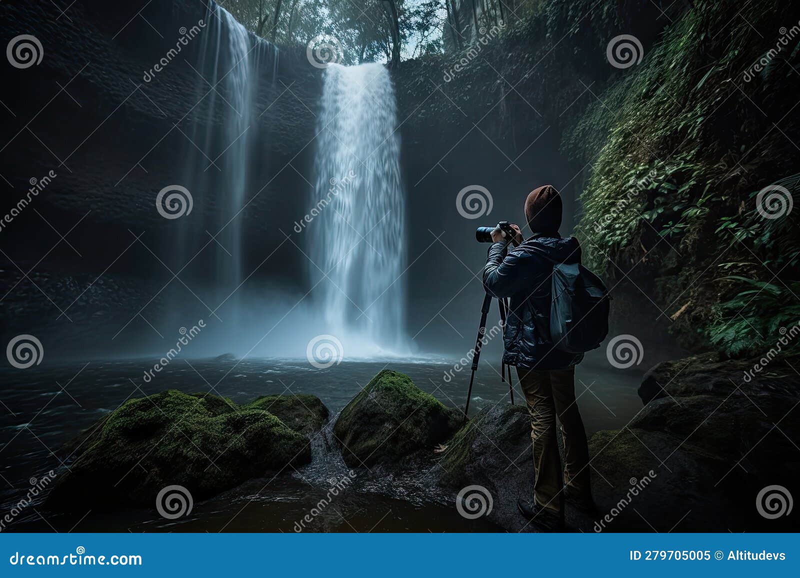 Person, Capturing the Power and Beauty of a Waterfall, with Camera in ...