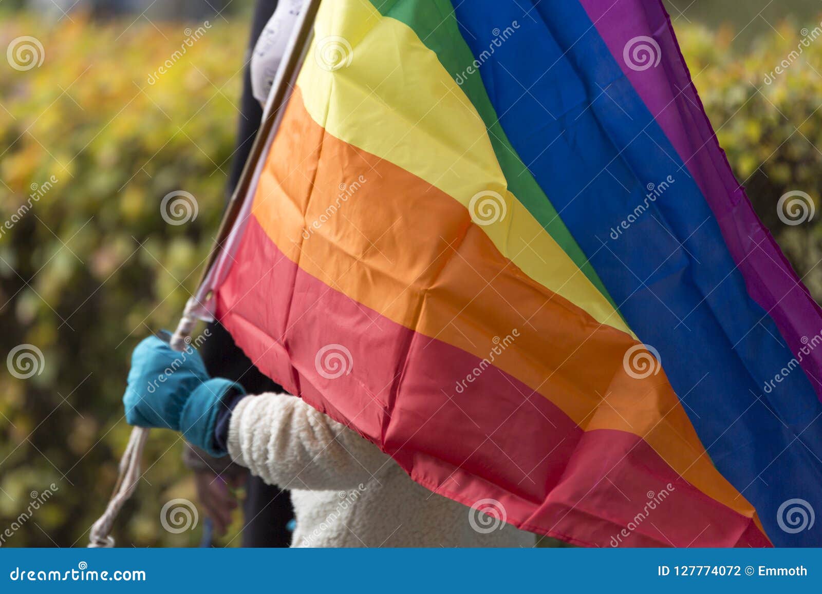 Person Carrying Rainbow Flag Stock Photo - Image of waving, person ...