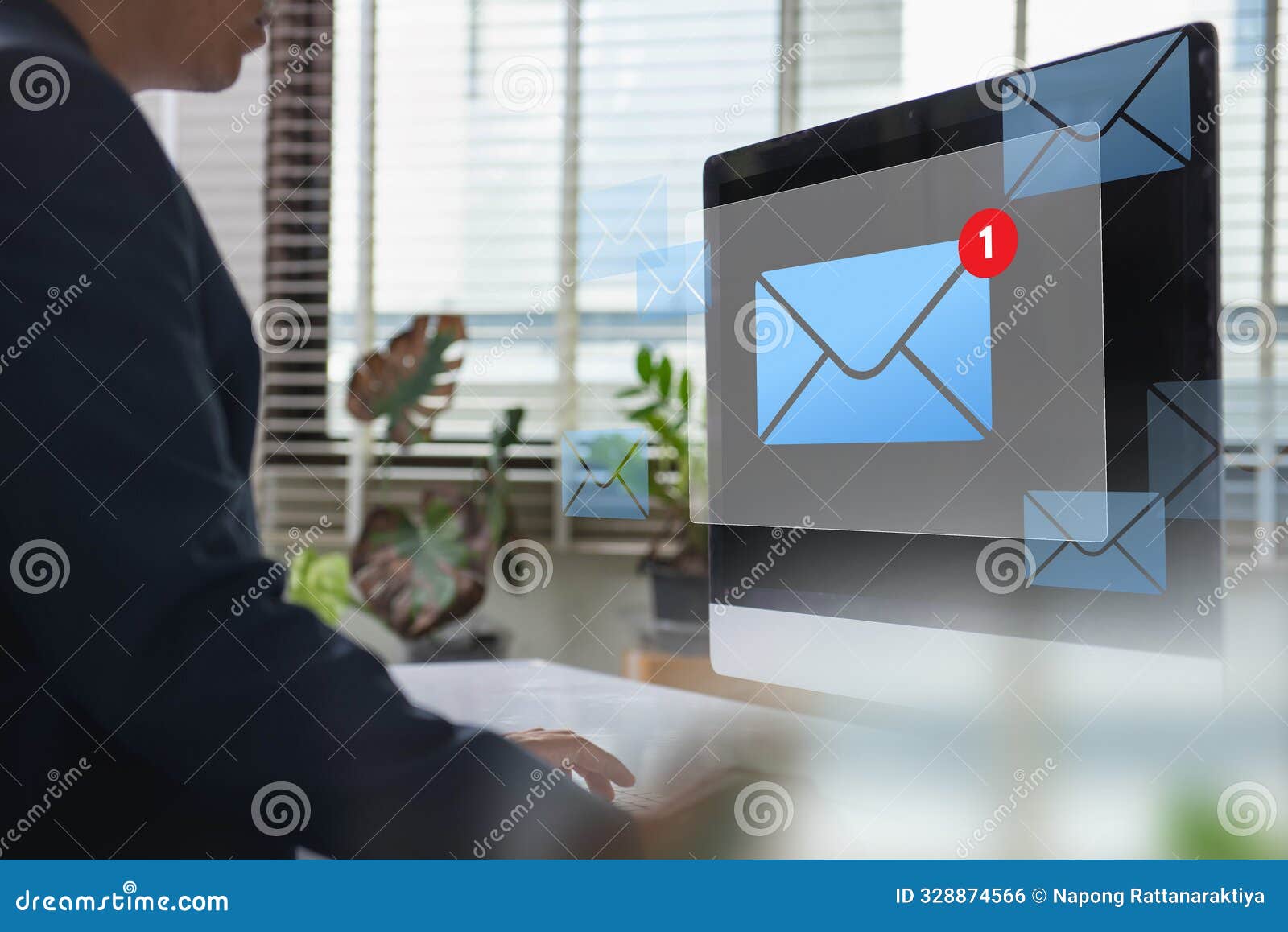 A Person Checks an Email Notification on a Desktop Computer in an ...