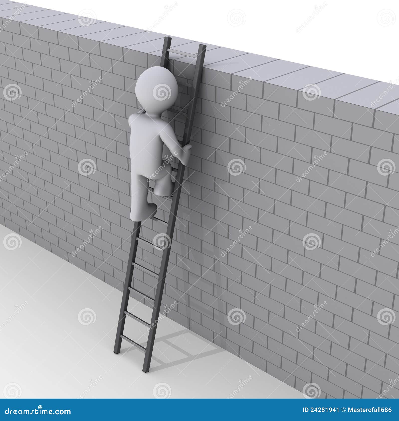 Person Climbing Ladder Over a Wall Stock Illustration - Illustration of ...