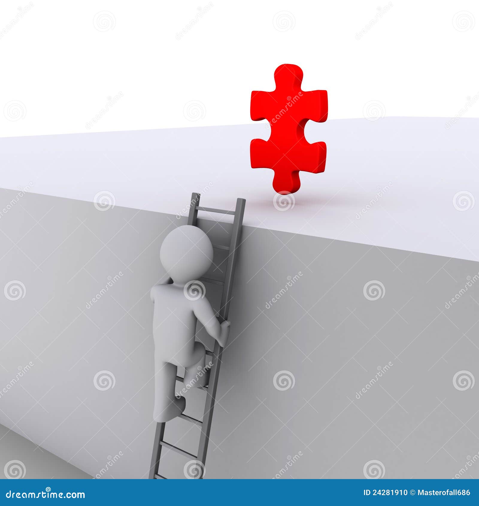 3D Man Climbing Ladder To The Red Goal Target Stock Photography ...