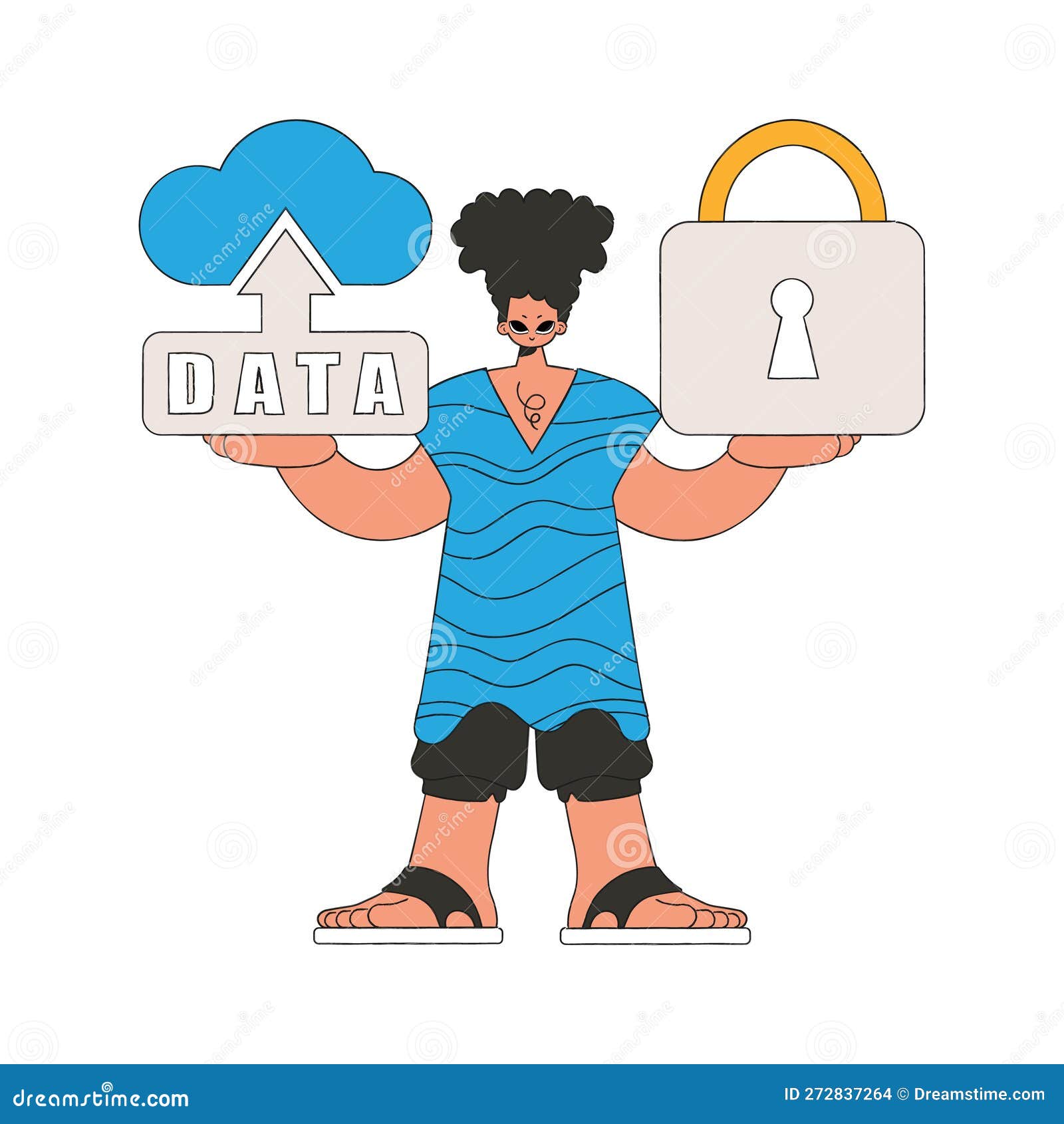 Person with Cloud Storage and a Lock To Protect Data. Stock Vector ...