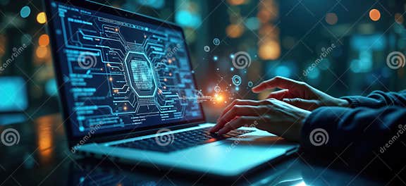 Person Codes on Laptop. Modern Tech Interface. Innovation, Programming ...