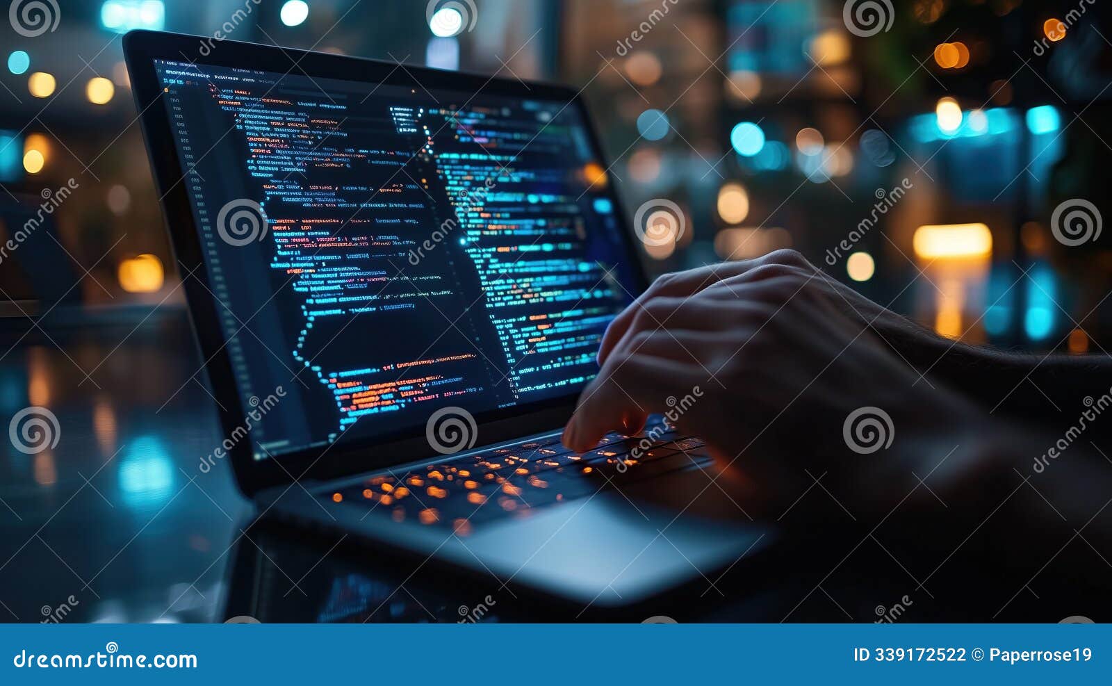 Person Coding on a Laptop with Vibrant Programming Code on the Screen ...