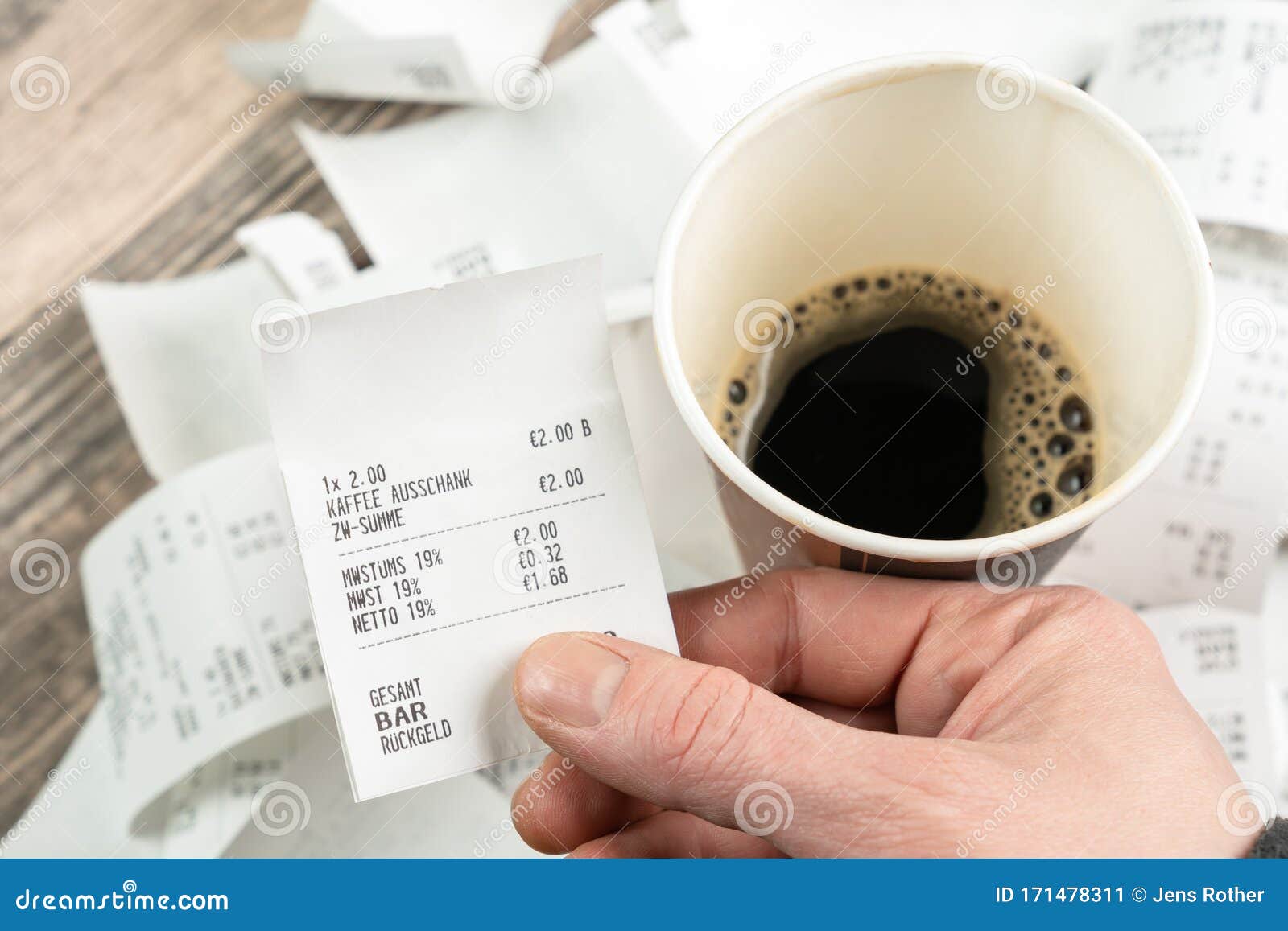 Person with a Coffee Holds a Receipt in His Hand Stock Image - Image of ...