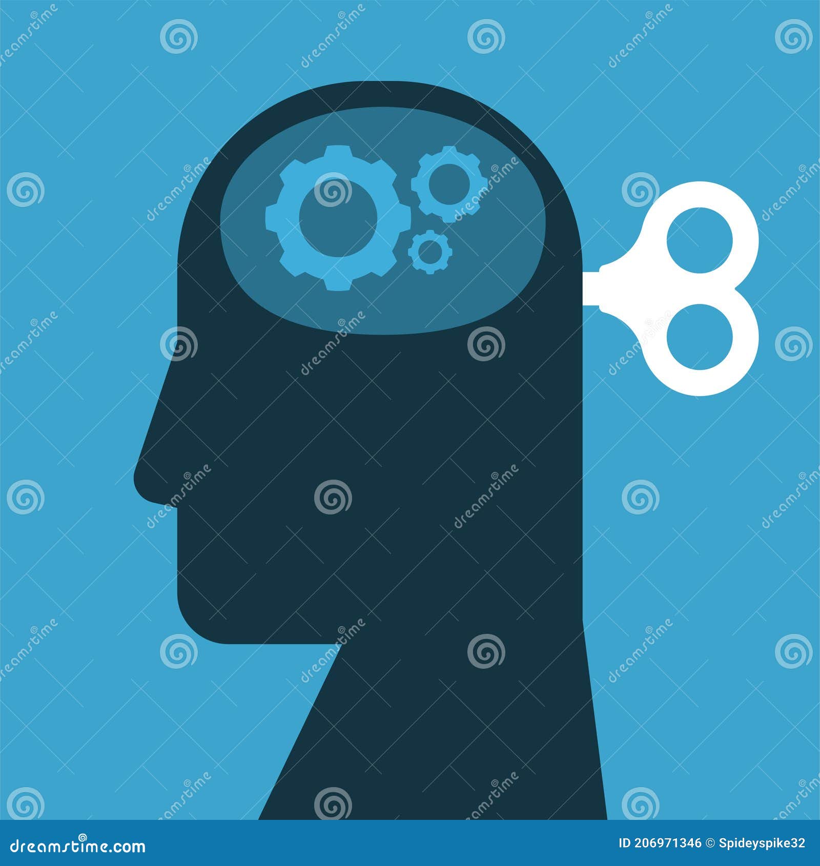 The Person with Cog Brain and Controller Behind the Head Stock Vector ...