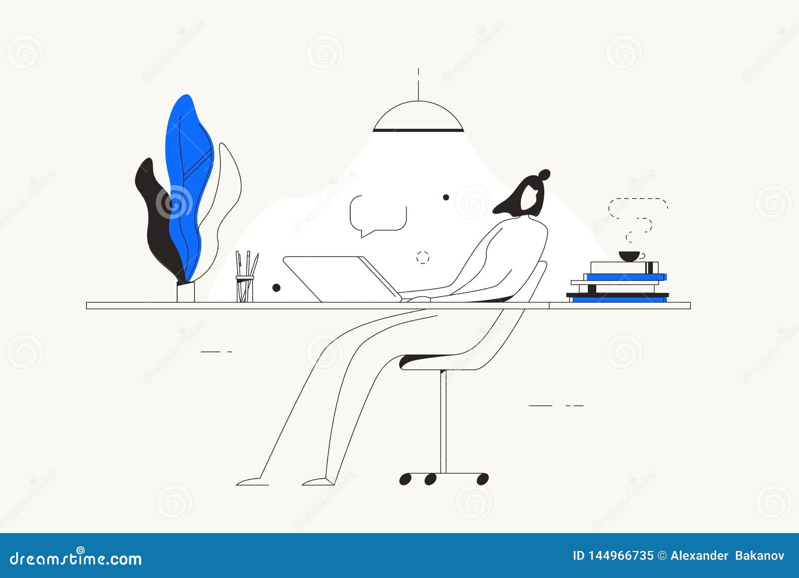 Person Computer Desk Home Freelance Work Vector Stock Vector ...